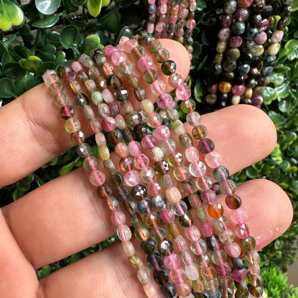 Perle Tourmaline Multicolore rond plat facettée | Pierres naturelles ...